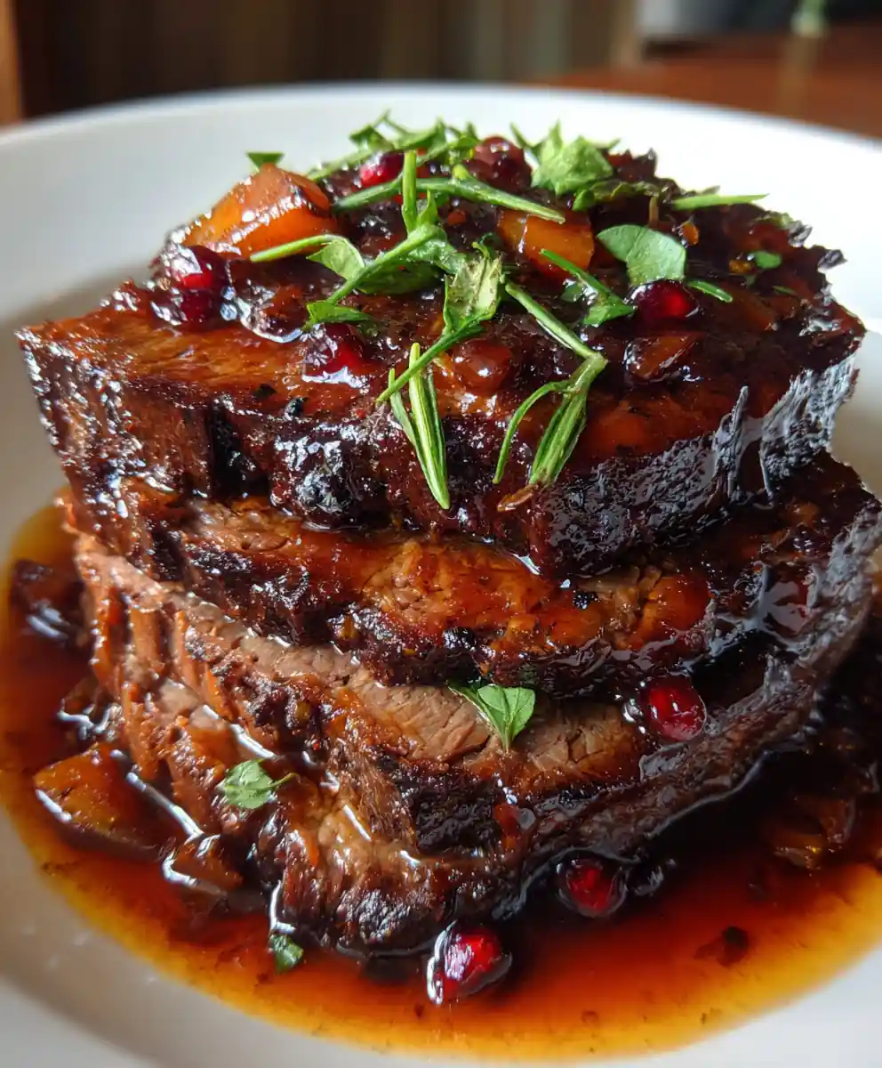 beef arm roast recipe with Pomegranate Molasses and Caramelized Onion Glaze