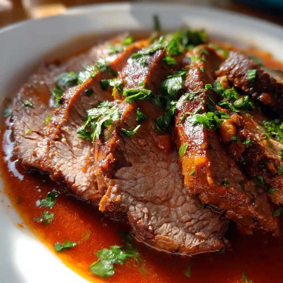 best rump roast recipe with Smoky Red Pepper Drizzle