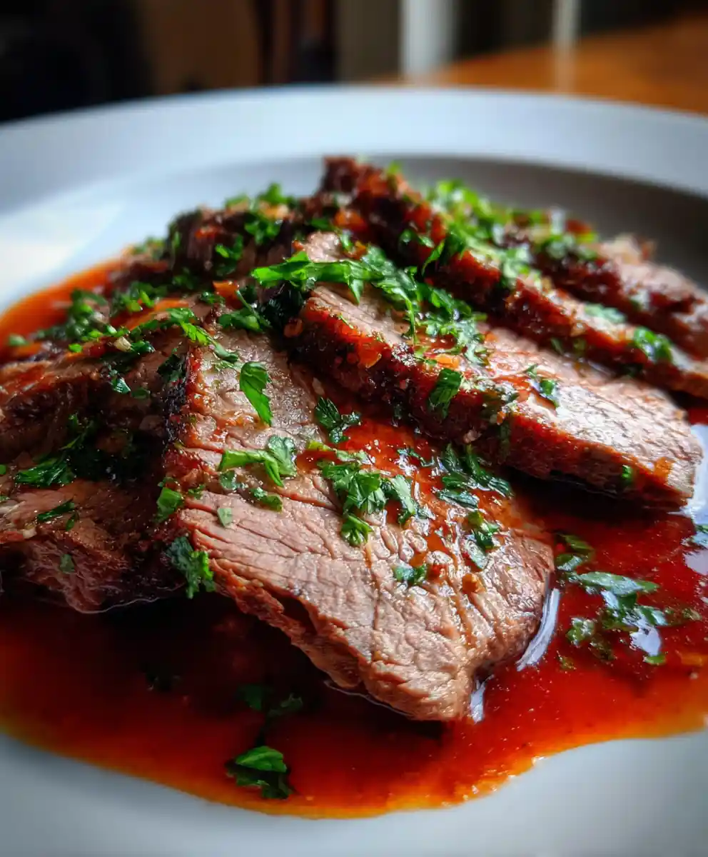 best rump roast recipe with Smoky Red Pepper Drizzle