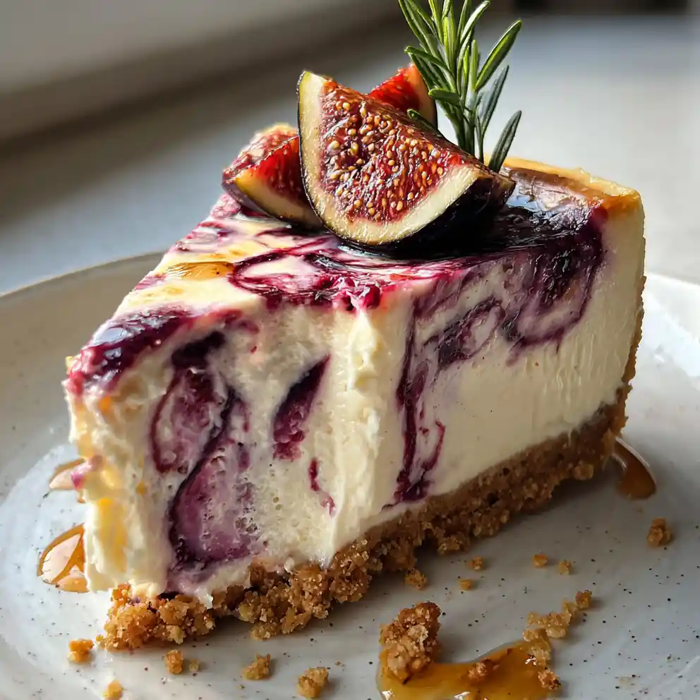 greek yogurt cheesecake recipe with Roasted Fig and Honey-Rosemary Swirl