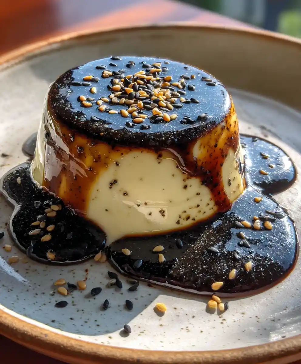 japanese pudding recipe with Black Sesame Caramel